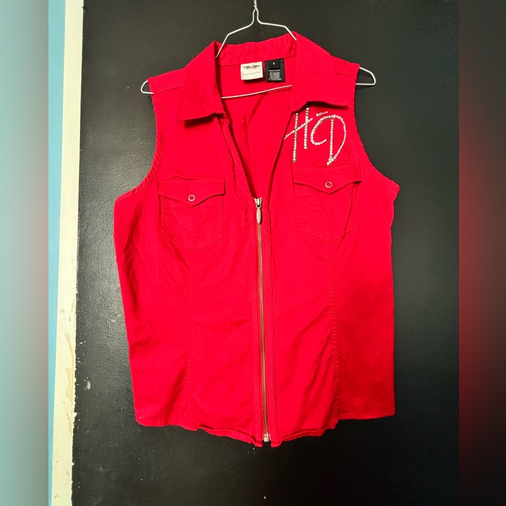 Vintage Harley Davidson Red Bedazzled Vest - Gem